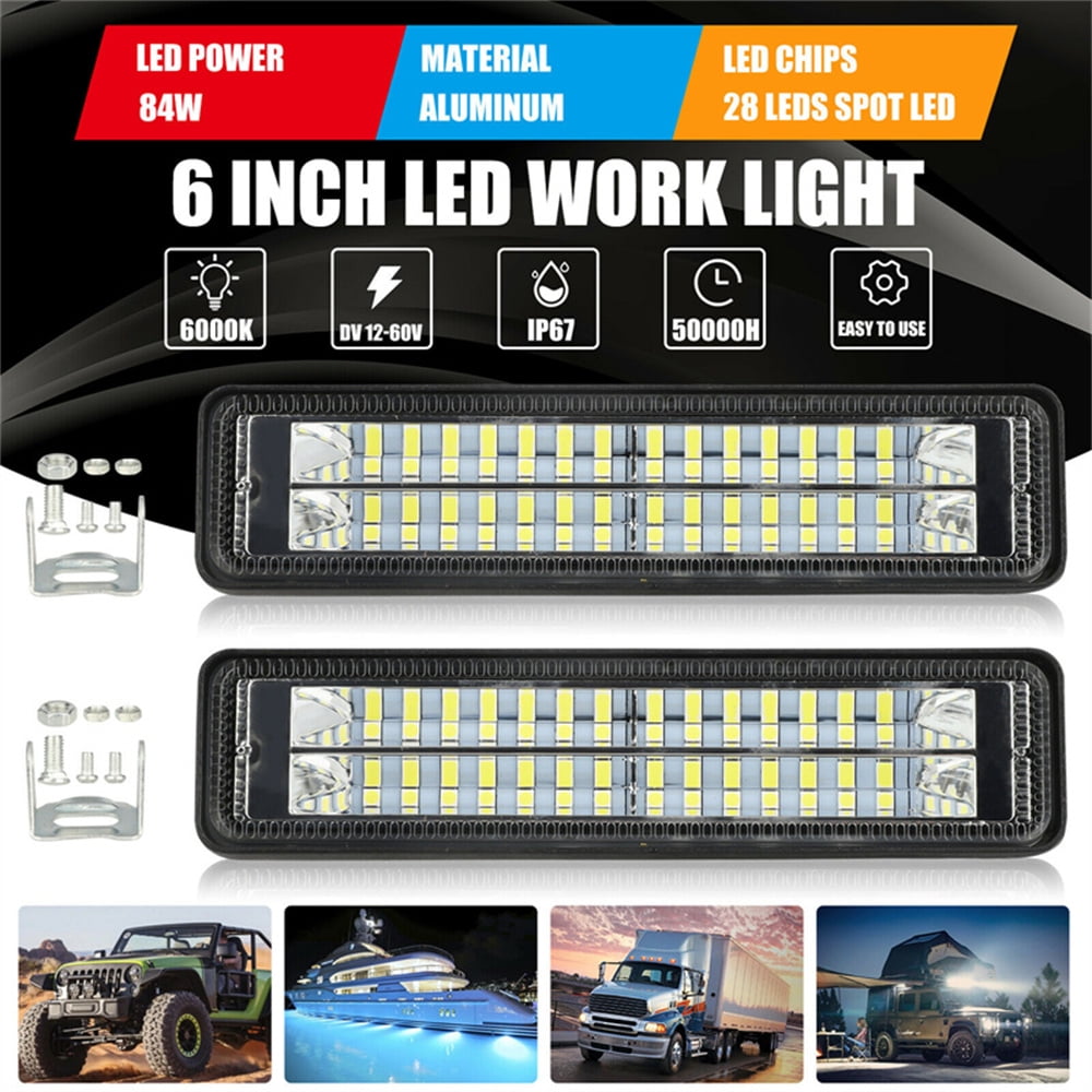 INTELIVE Pair 6inch 3000LM Flood LED Light Bar Fog Headlight Off-Road ...