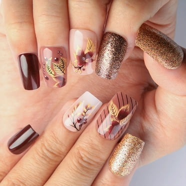 Aurgiarme 24 Pieces Press On Nails Square Stick on Nails Easter False ...