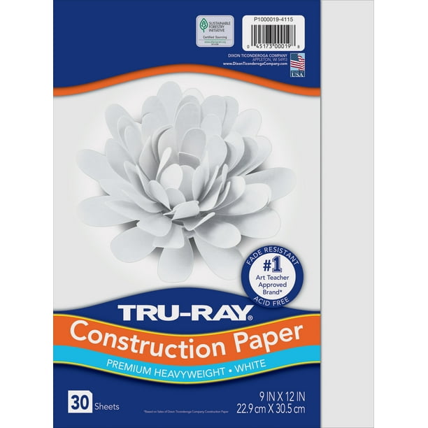 Tru-Ray 9 in x 12 in Construction Paper, White, 30 Sheets - Walmart.com