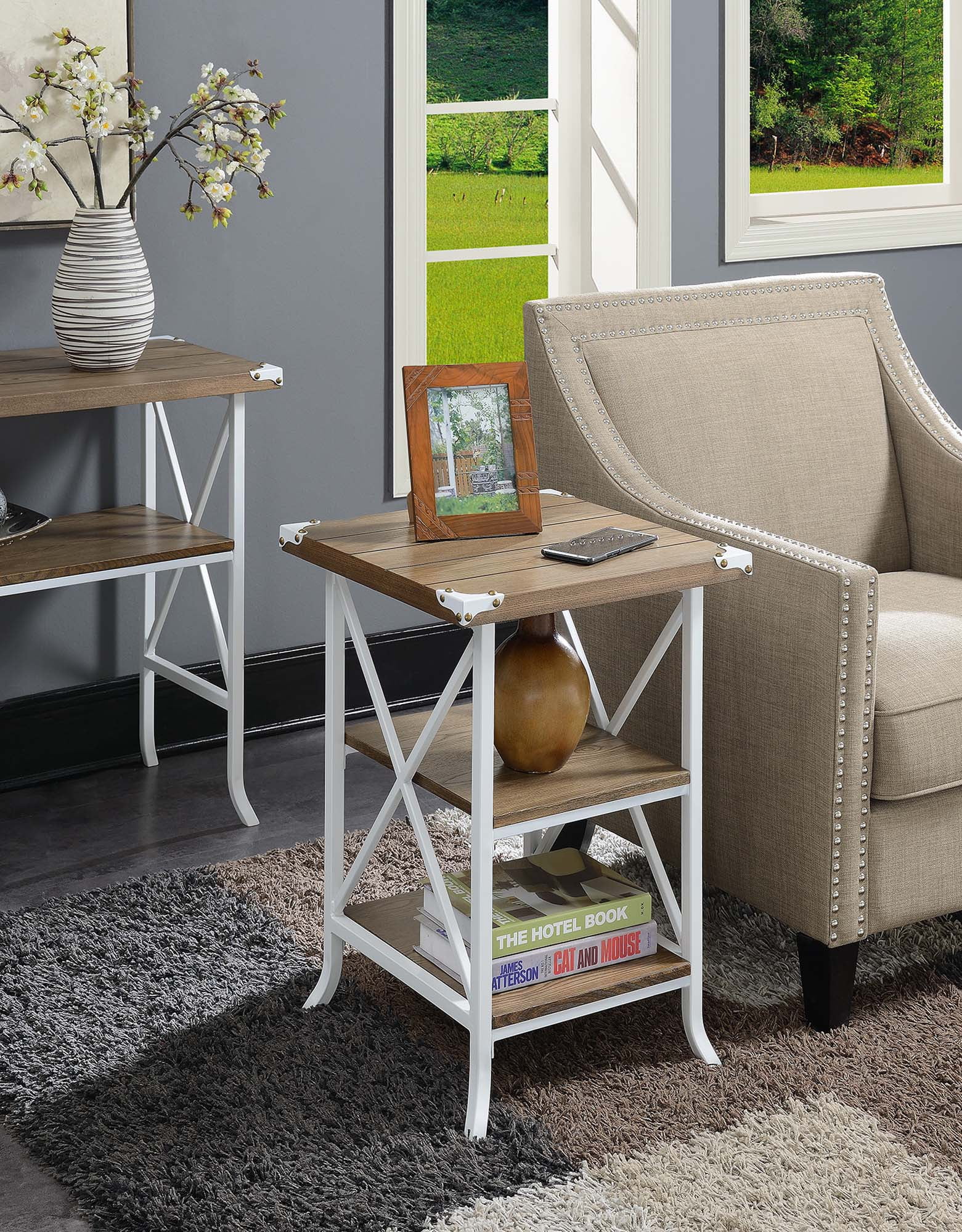Convenience Concepts Brookline End Table, Driftwood/White - Walmart.com
