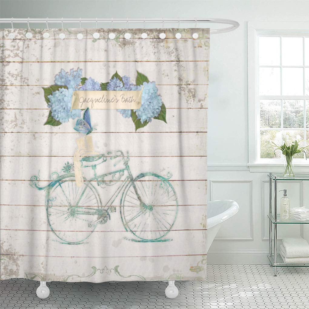 SUTTOM Blue Rustic Cottage Farmhouse Shiplap Wood Hydrangea Bathroom ...