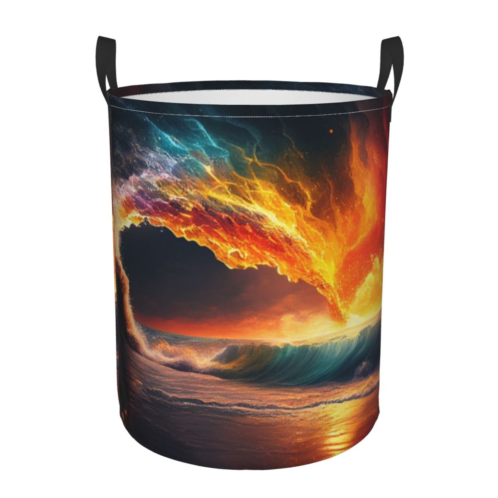 XMXY Round Laundry Basket Organizer, Colorful Ocean Waves Waterproof ...