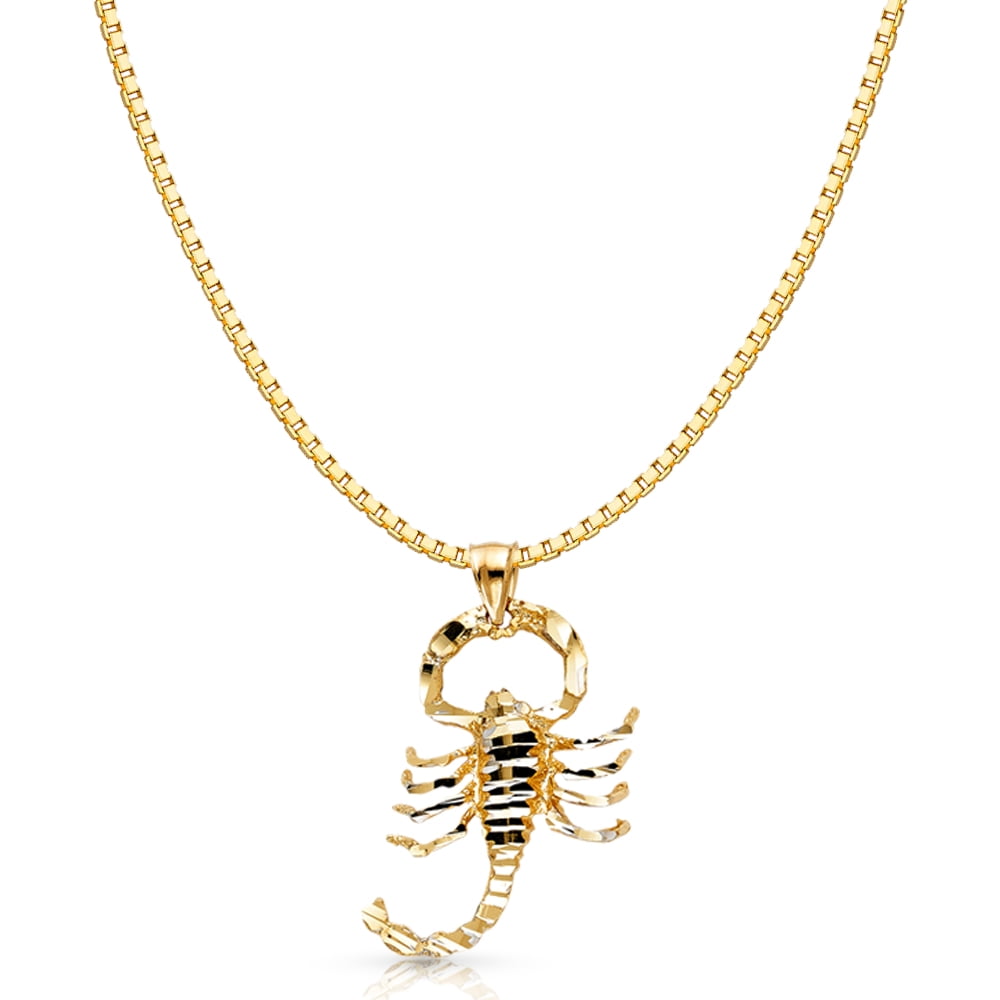 14K Yellow Gold Scorpion Charm Pendant with 1.2mm Box Chain Necklace ...