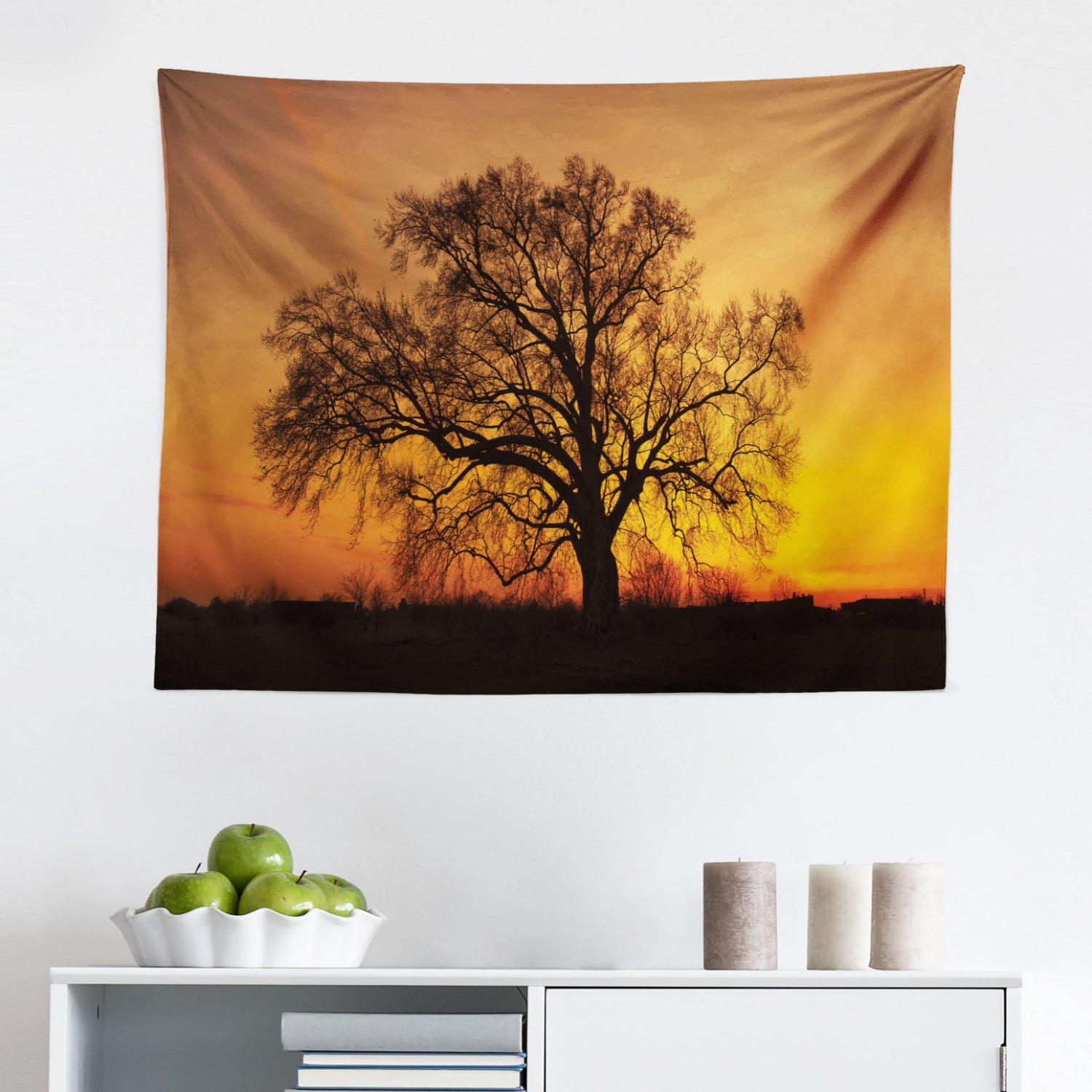 Tree Tapestry, Illustration of a Big Tree on Antique Old Paper Vintage ...