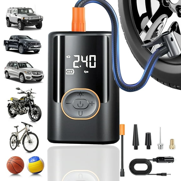 Tire Inflator Portable Air Compressor - 150 PSI Fast Inflation Rechargeable Battery & 12V DC ...