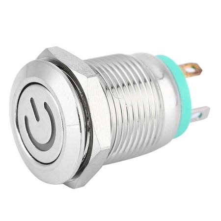 1no Switch Silver Contact Switch Green LED Light Flat Head Self Reset ...