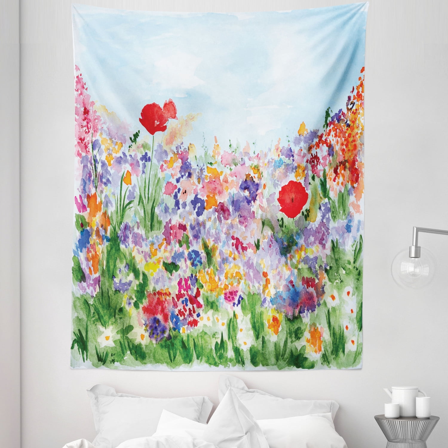 Floral Tapestry, Floral Summer Garden Grass and Blooms Love ...