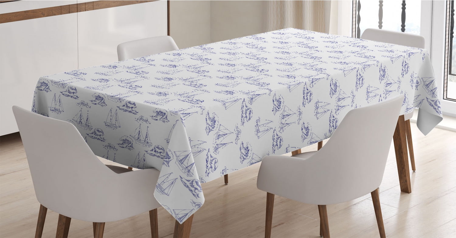 Marine Tablecloth, Continuous Pattern with Ships and Waves Maritime ...
