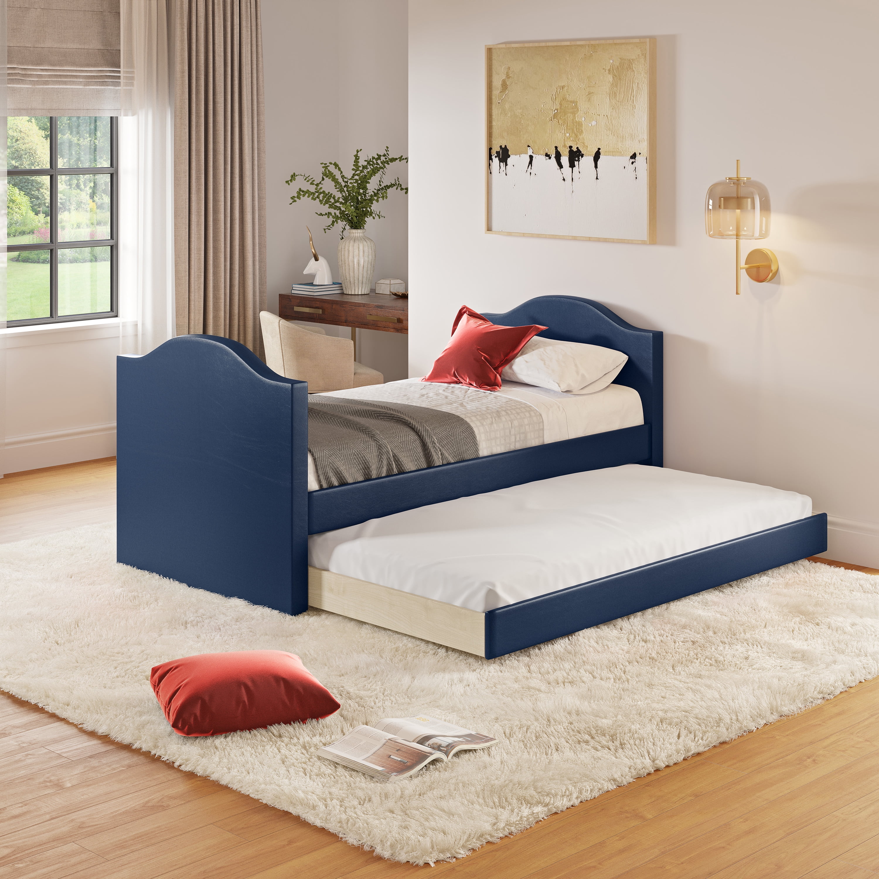 Boyd Sleep Messina Blue Upholstered Faux Leather Daybed with Trundle ...