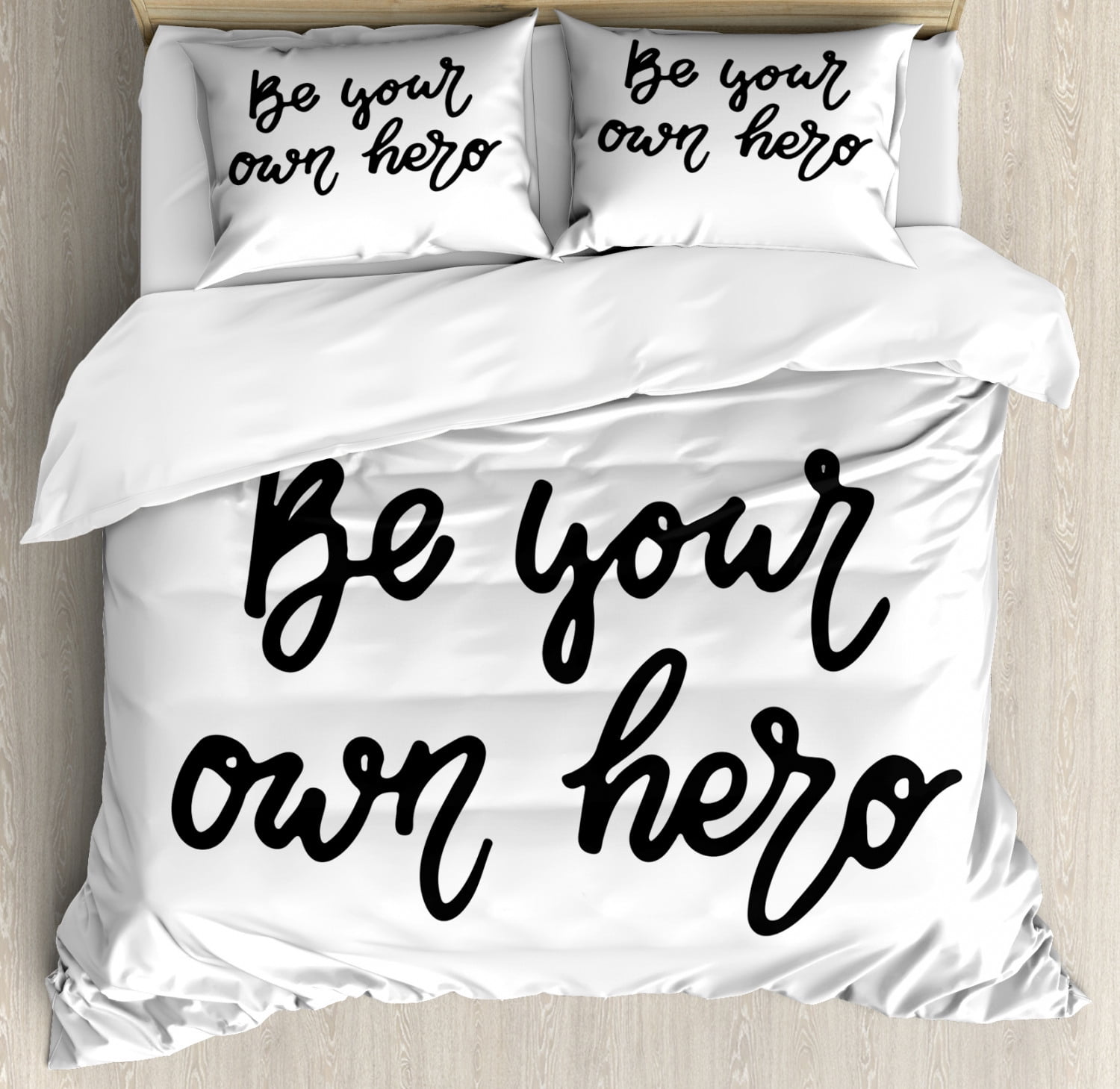 Girl Slogan Duvet Cover Set Queen Size, Be Your Own Hero Inspirational ...