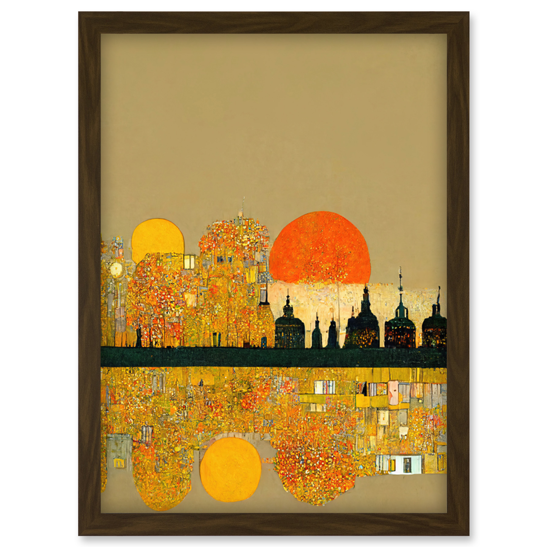 Klimt Inspired Autumn Sunset City Skyline Patterns Artwork Framed Wall ...