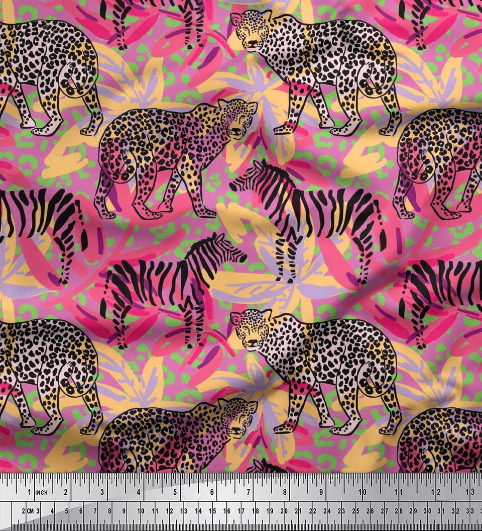 Soimoi Orange Viscose Chiffon Fabric Leopard Skin,Leopard & Wild Animal ...