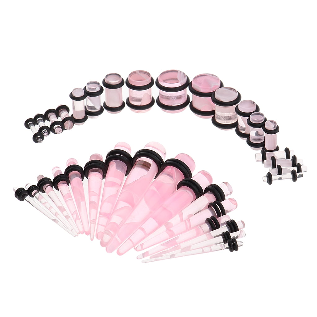 32 Pieces Ear Gauges Stretching Acrylic Plug Taper 14G-0G Expander Pink ...