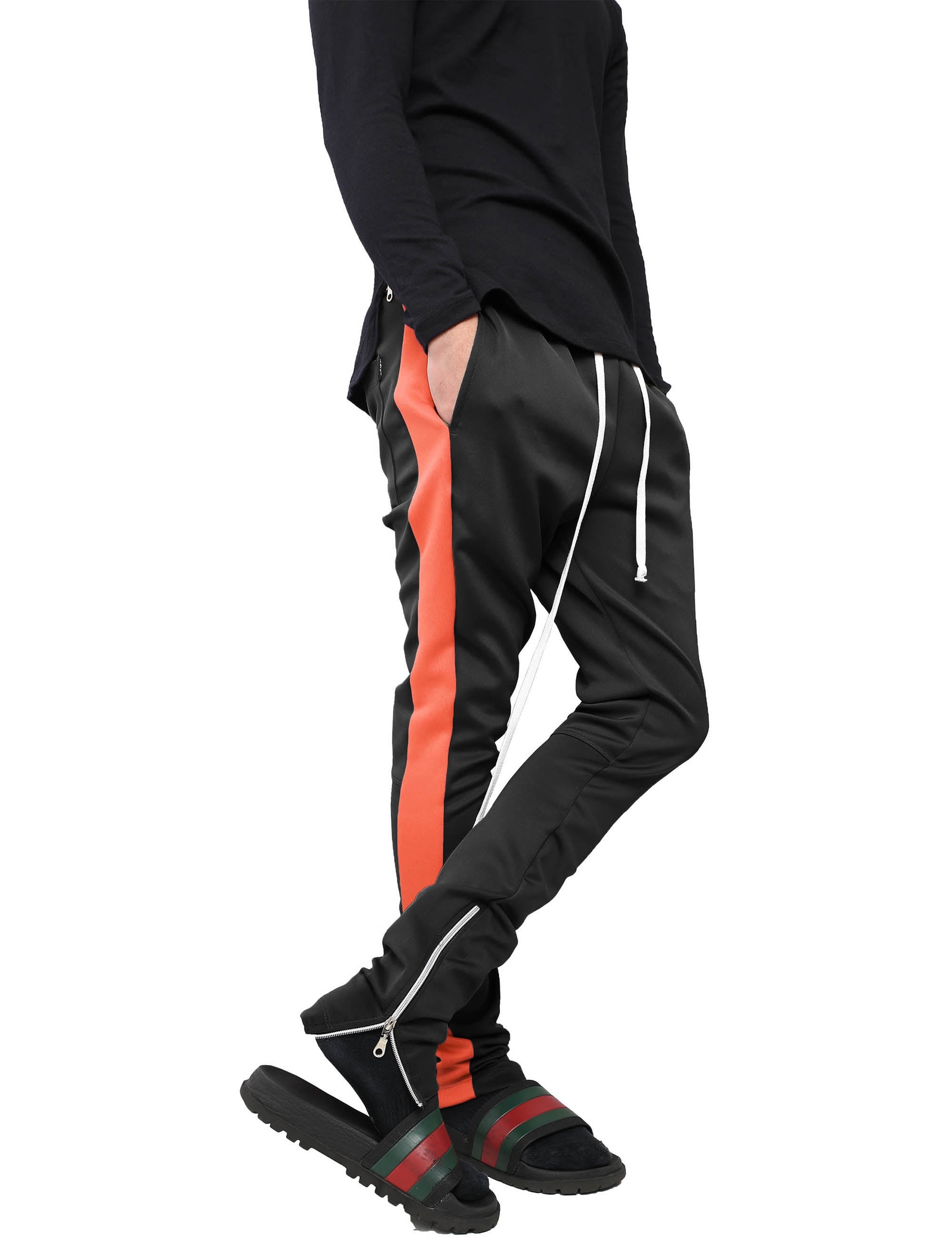 Ma Croix Mens Stripe Track Pants Skinny Fit Elastic Athletic Training ...