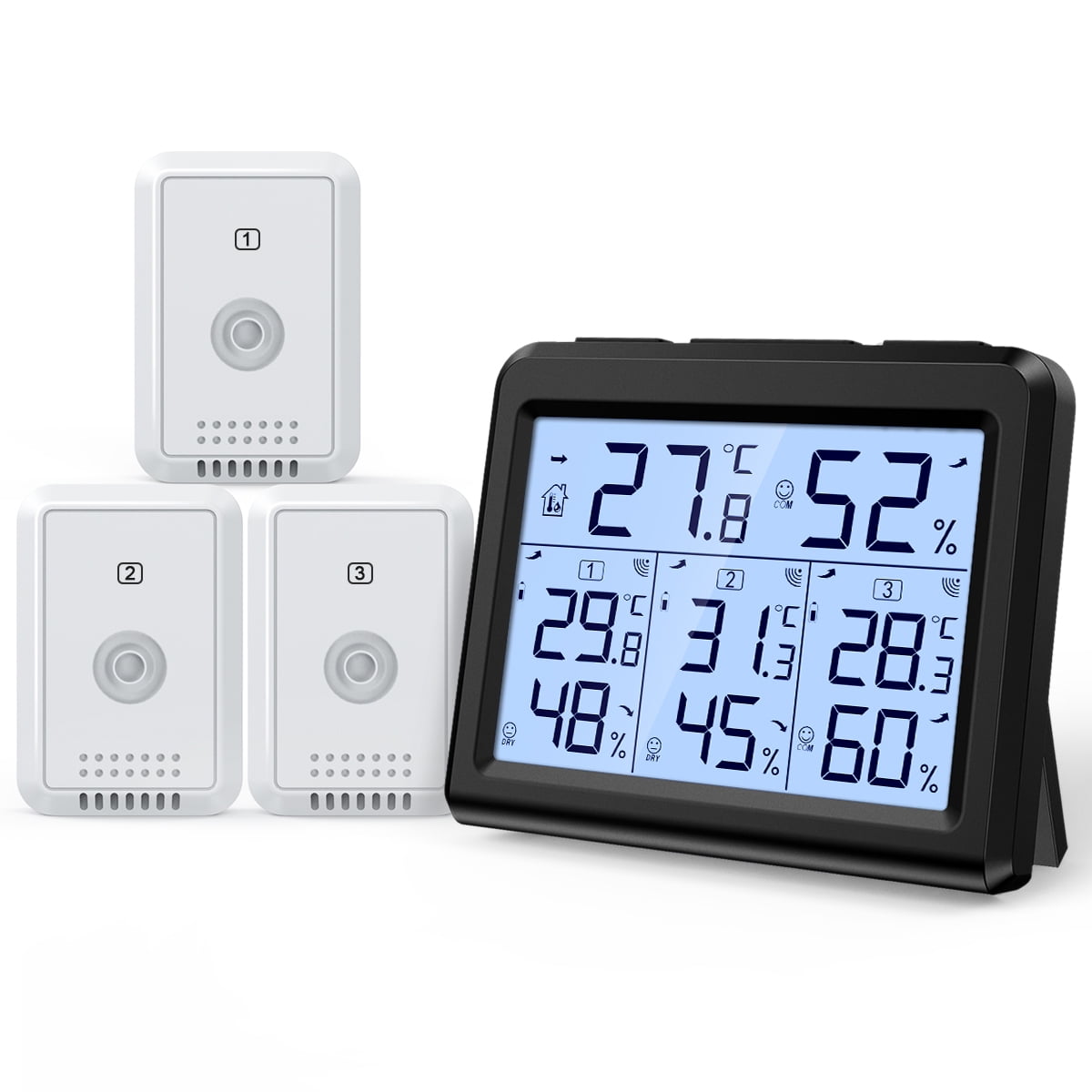 ORIA Indoor Outdoor Thermometer with 3 Wireless Sensors, Digital ...