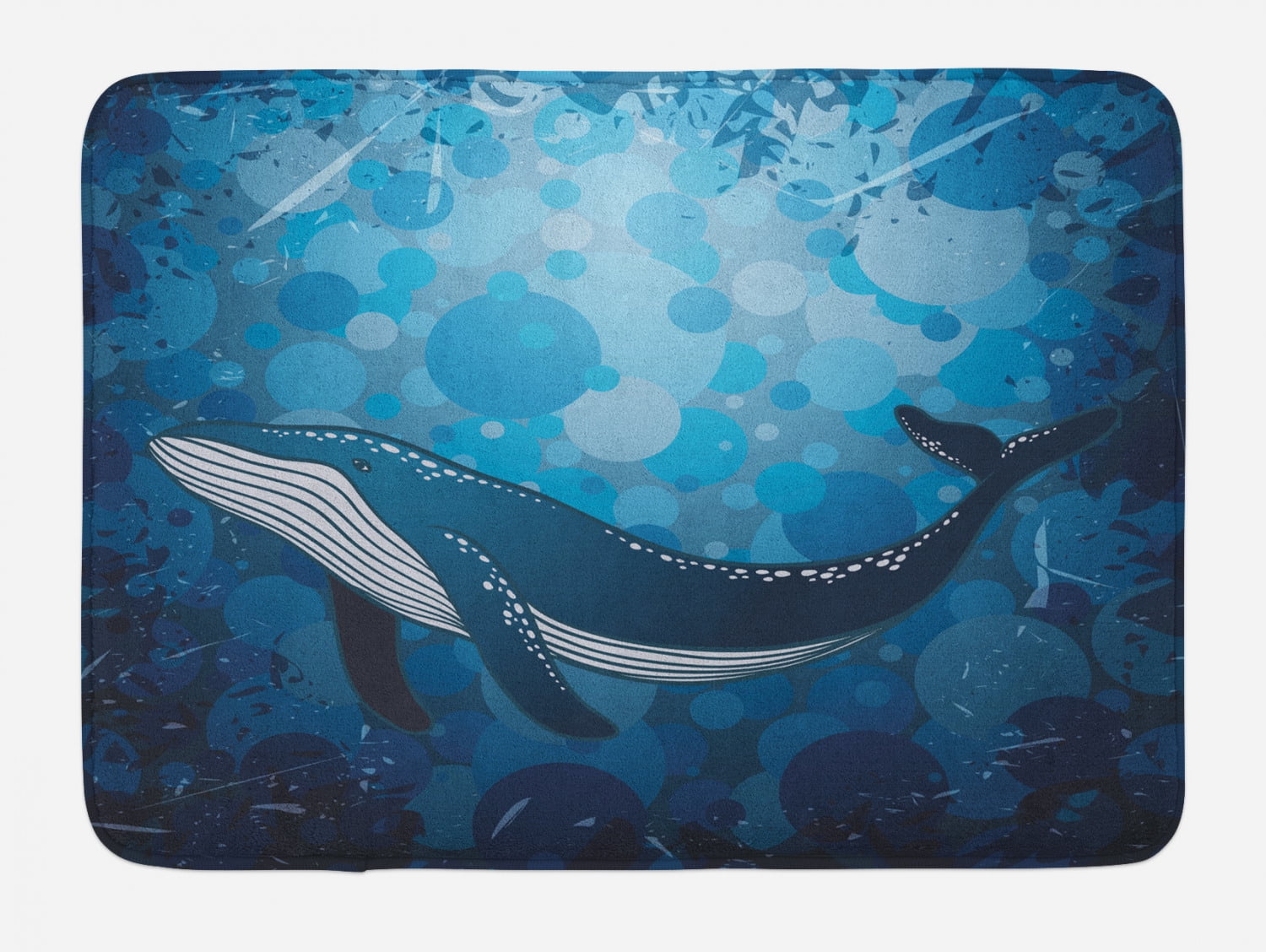 Whale Bath Mat, Vintage Whale Poster Motif on Marine Grunge Backdrop ...
