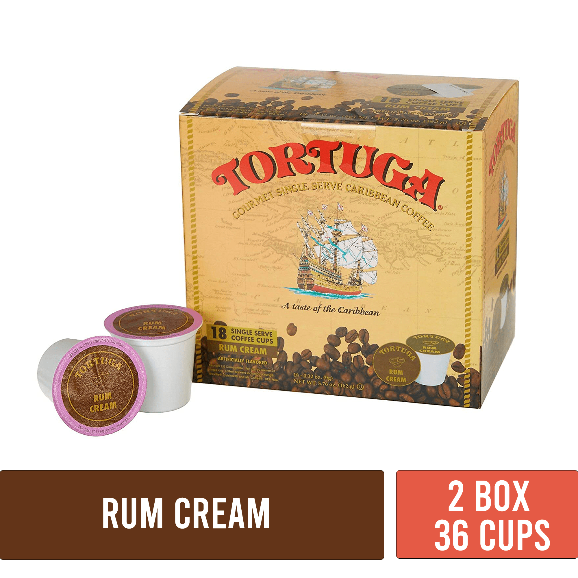 Tortuga Rum Cream, Medium Roast Keurig Coffee Pods, 36 Ct (2 Boxes of ...