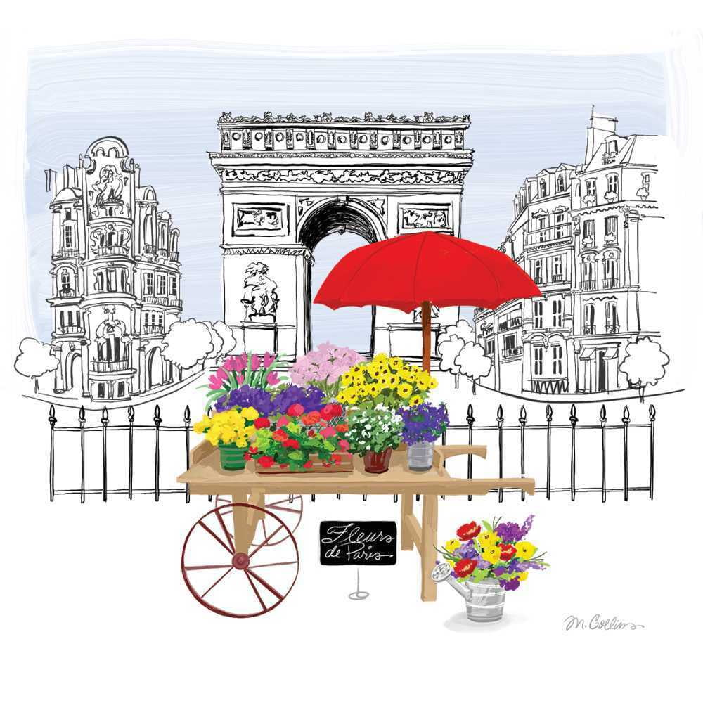 Napkin/Luncheon - "Fleurs de Paris" - Arc de Triomphe & Flower Cart ...