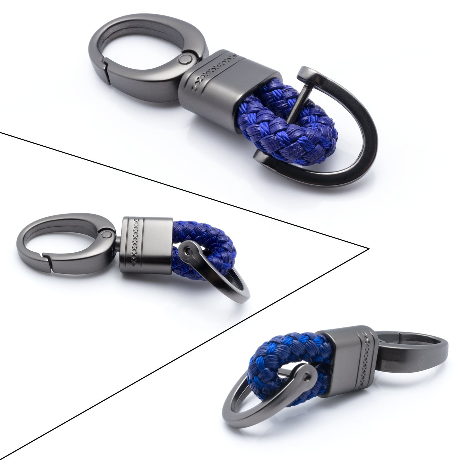 Xotic Tech Blue Keychain Ring Gun Metal Genuine Leather Style FOB Key ...