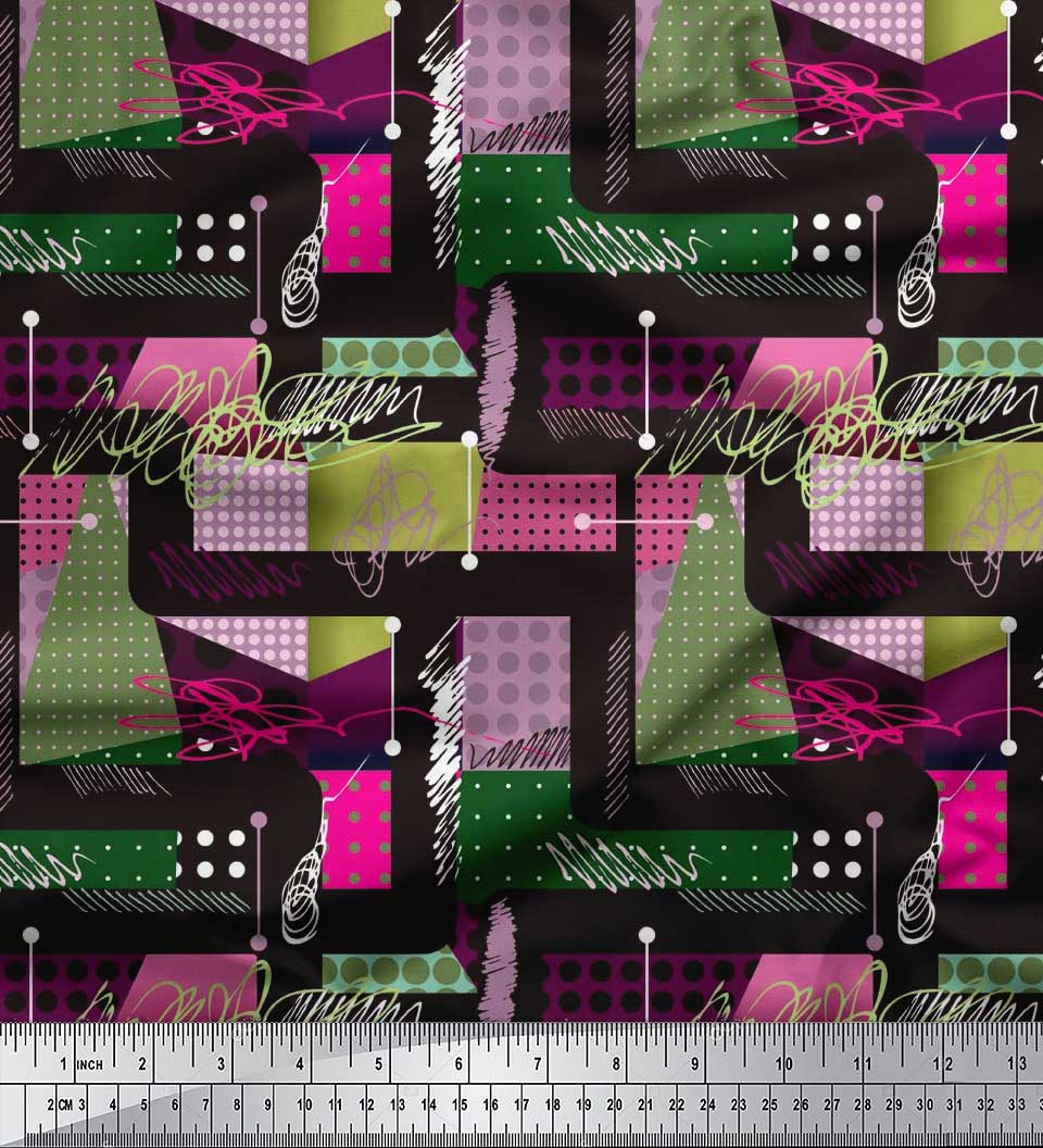 Soimoi polyester Crepe Fabric Patchwork Color Block Print Fabric by the ...