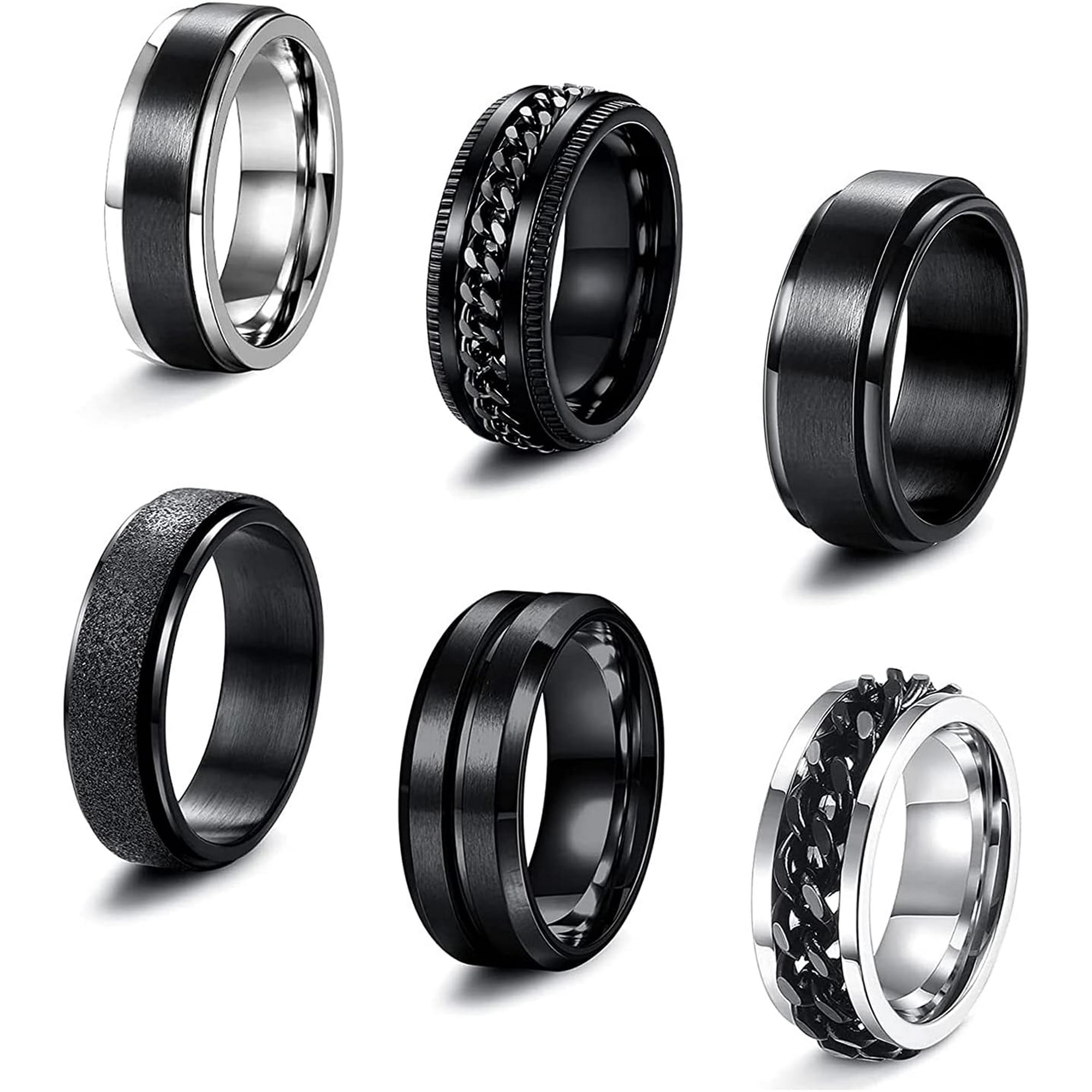 Click here for Surjde 6 Pcs 6/8 Mm Black Spinner Rings For Men Wo... prices