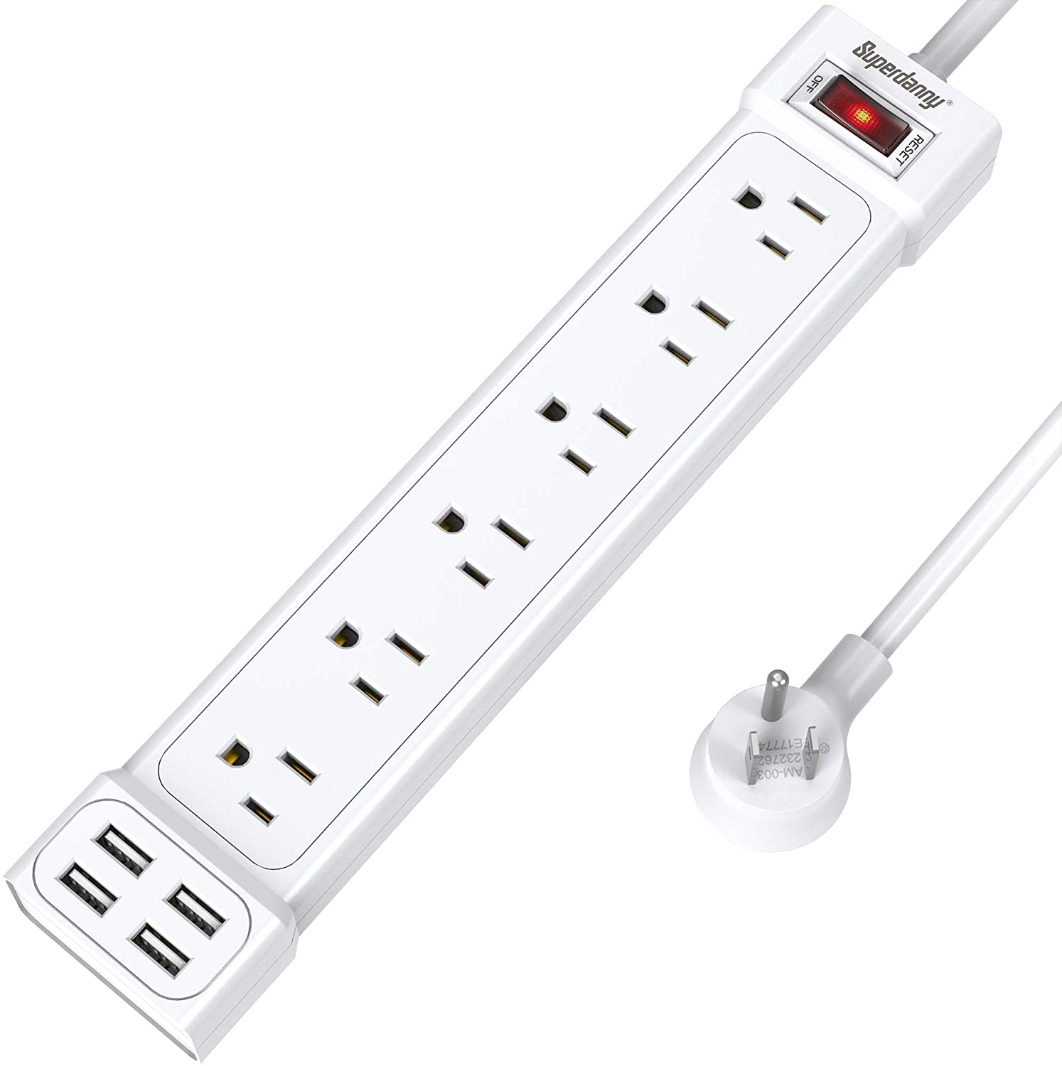 IYEFENG USB Surge Protector Power Strip Mountable 4ft Extension Cord ...