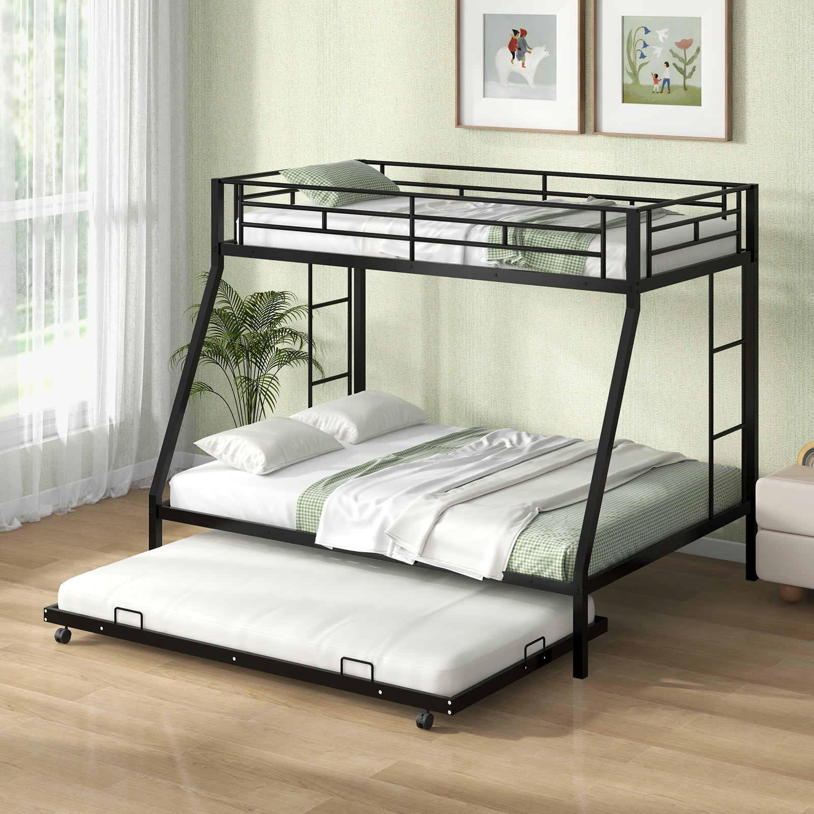 Click here for Costway Twin Over Full Metal Bunk Bed With Trundle... prices
