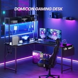 55'' UPGO L Shaped Gaming Desk with LED Strip, Shelves, Power Outlet ...