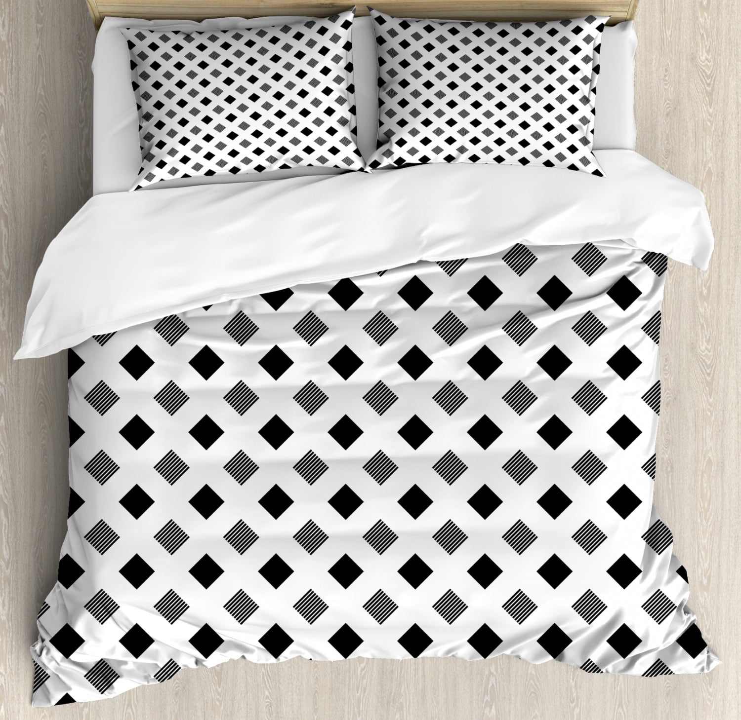 Monochrome Duvet Cover Set Queen Size, Small Diagonal Squares Monotone ...