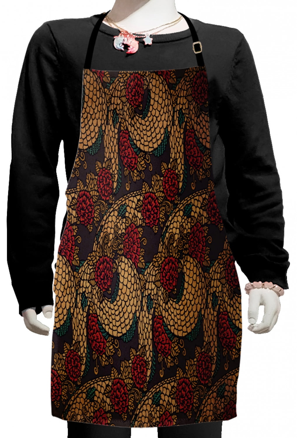 Asian Kids Apron, Traditional Design Roses and Dragon Eastern Chinese ...
