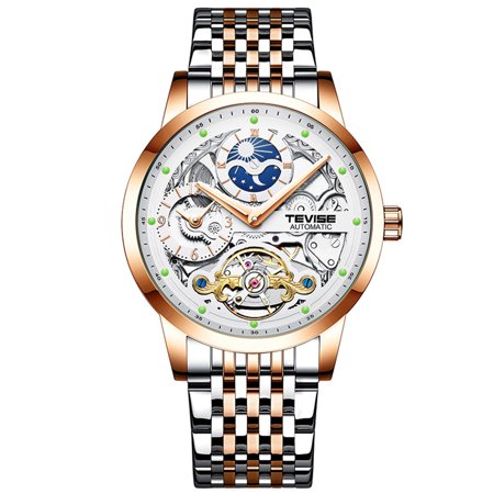 TEVISE Men Automatic Mechanical Watch Time & Moon Phase Display ...