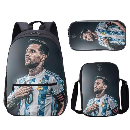 3pcs Super Football Star Leo Messi Print Backpack Boys Girls Laptop ...