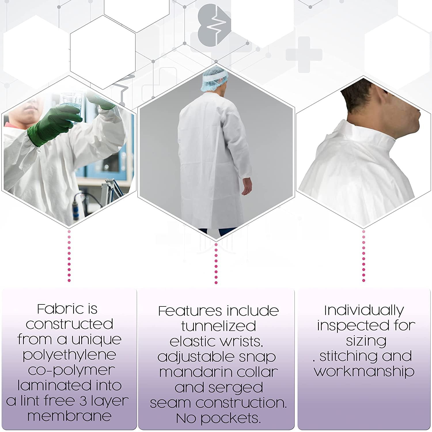 Buy White Disposable Lab Coats. Pack of 10 Polyethylene Co-Polymer 60gm ...