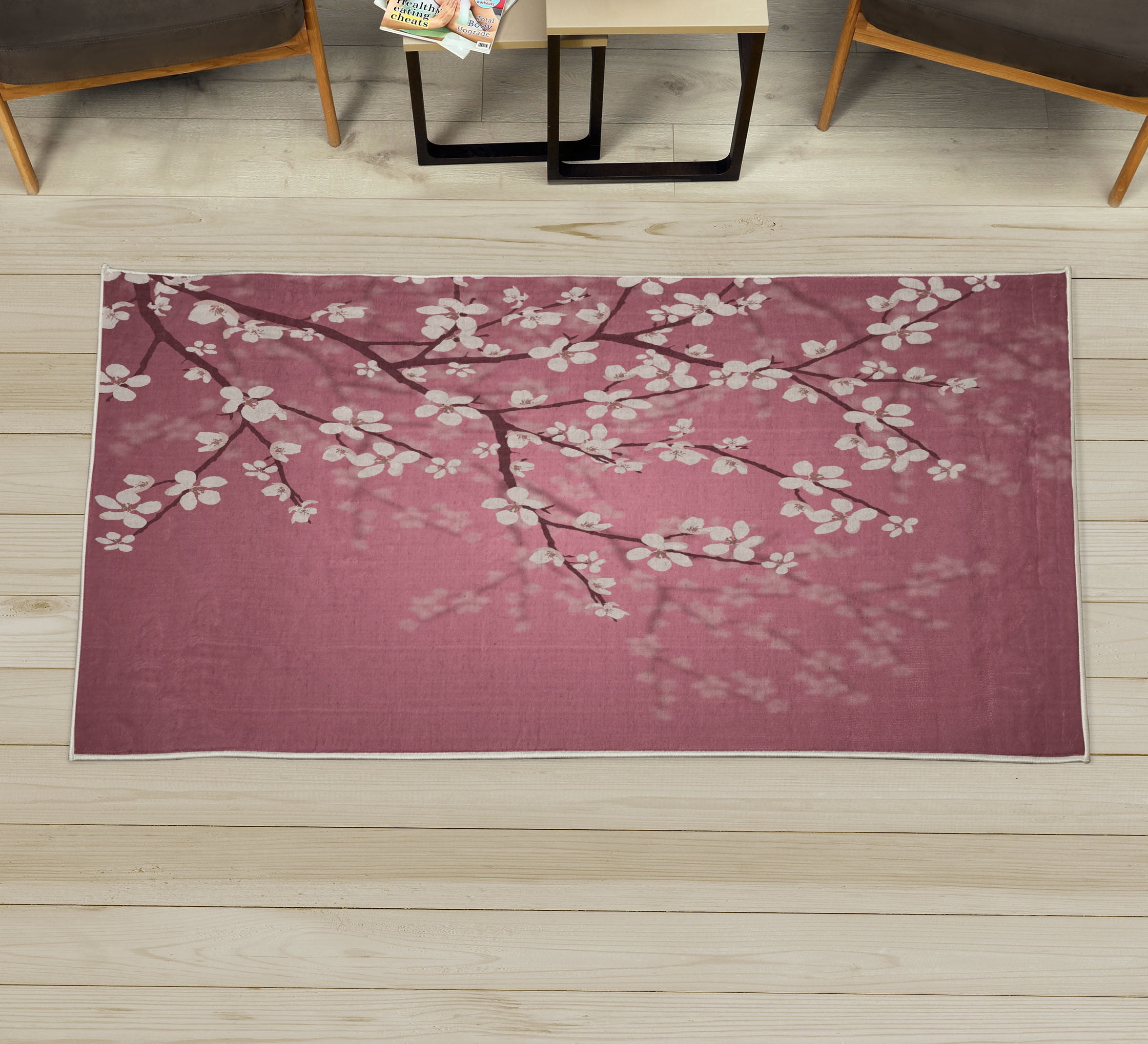Japanese Decorative Rug, Spring Season Sakura Bloom Design Marine Toned ...