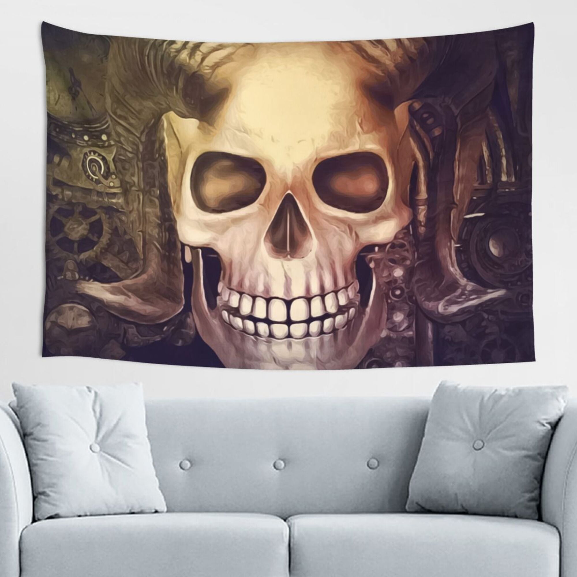 Steampunk Skull Tapestry, Devil Horns Demon Wall Hanging Tapestries ...
