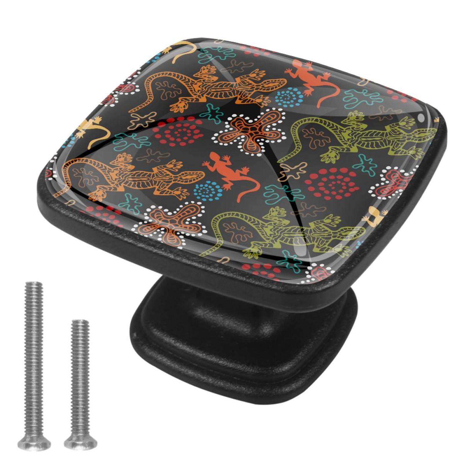 4 Pcs Cabinet Handle Drawer Pulls Boho Lizards Knobs with Screws Square ...