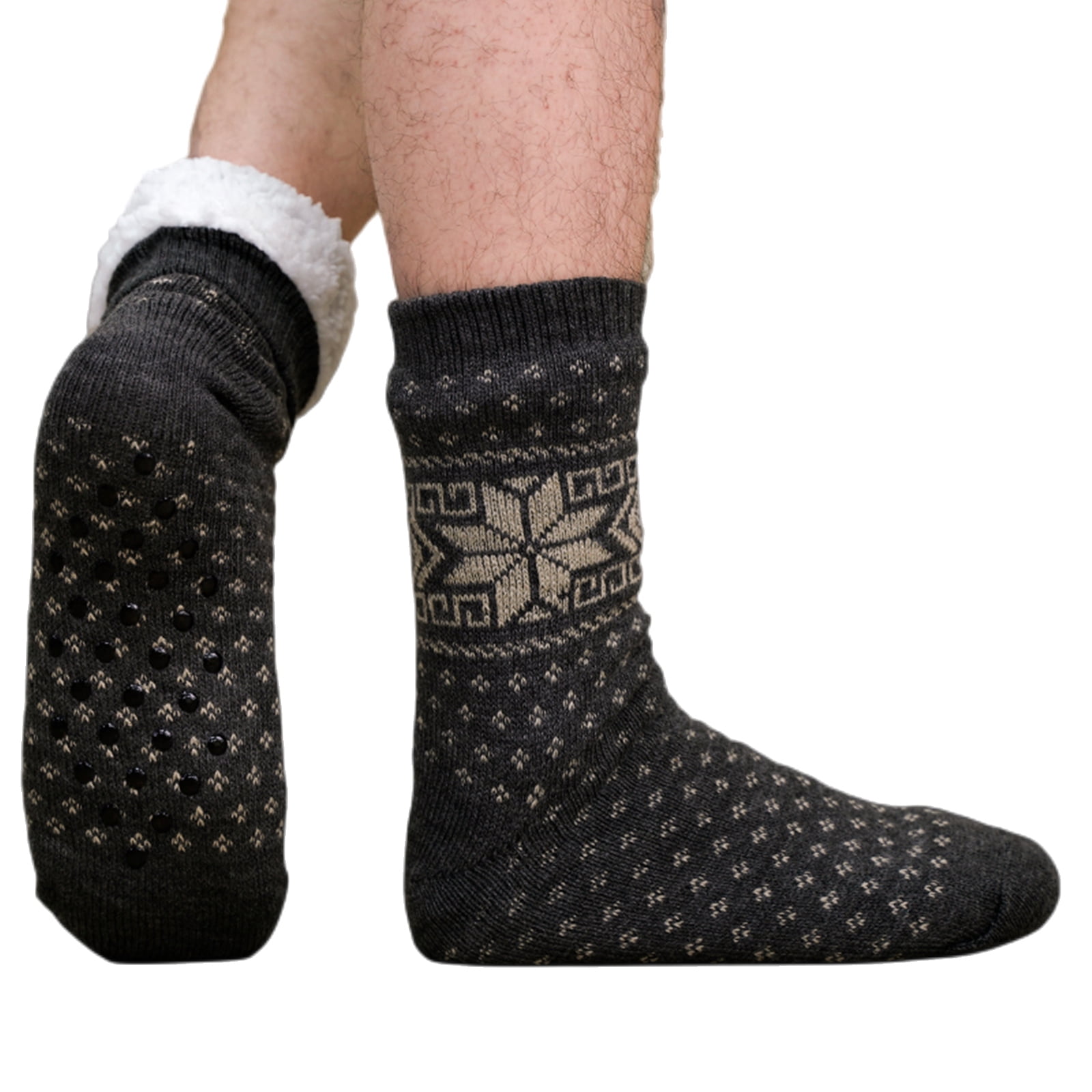 Men's Slipper Socks with Grips Non Slip Soft Fuzzy Cozy Fleece Lined ...