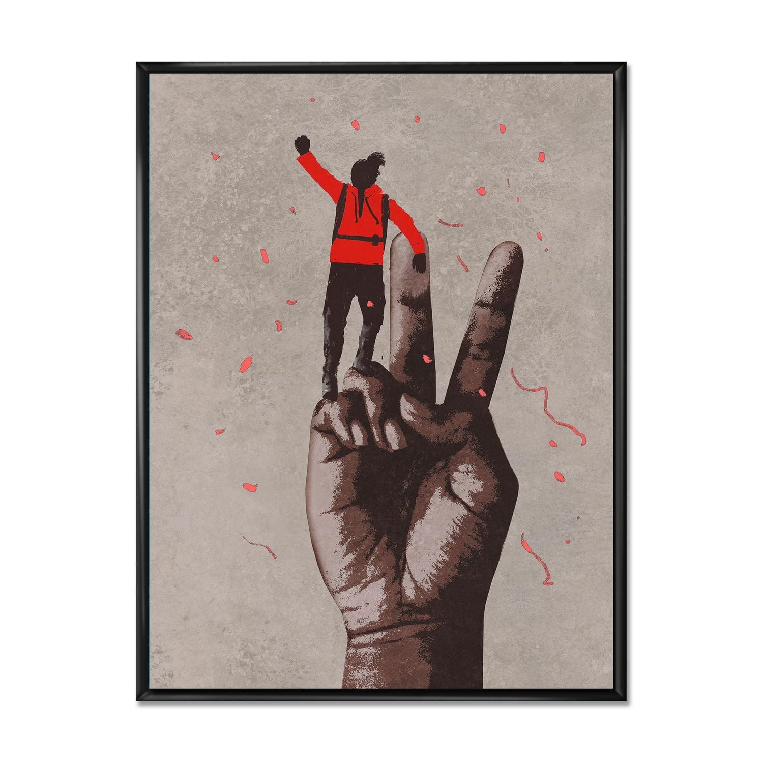 Designart Victory Sign With Man With Arm Raised FLOAT FRAME WALL ART ...