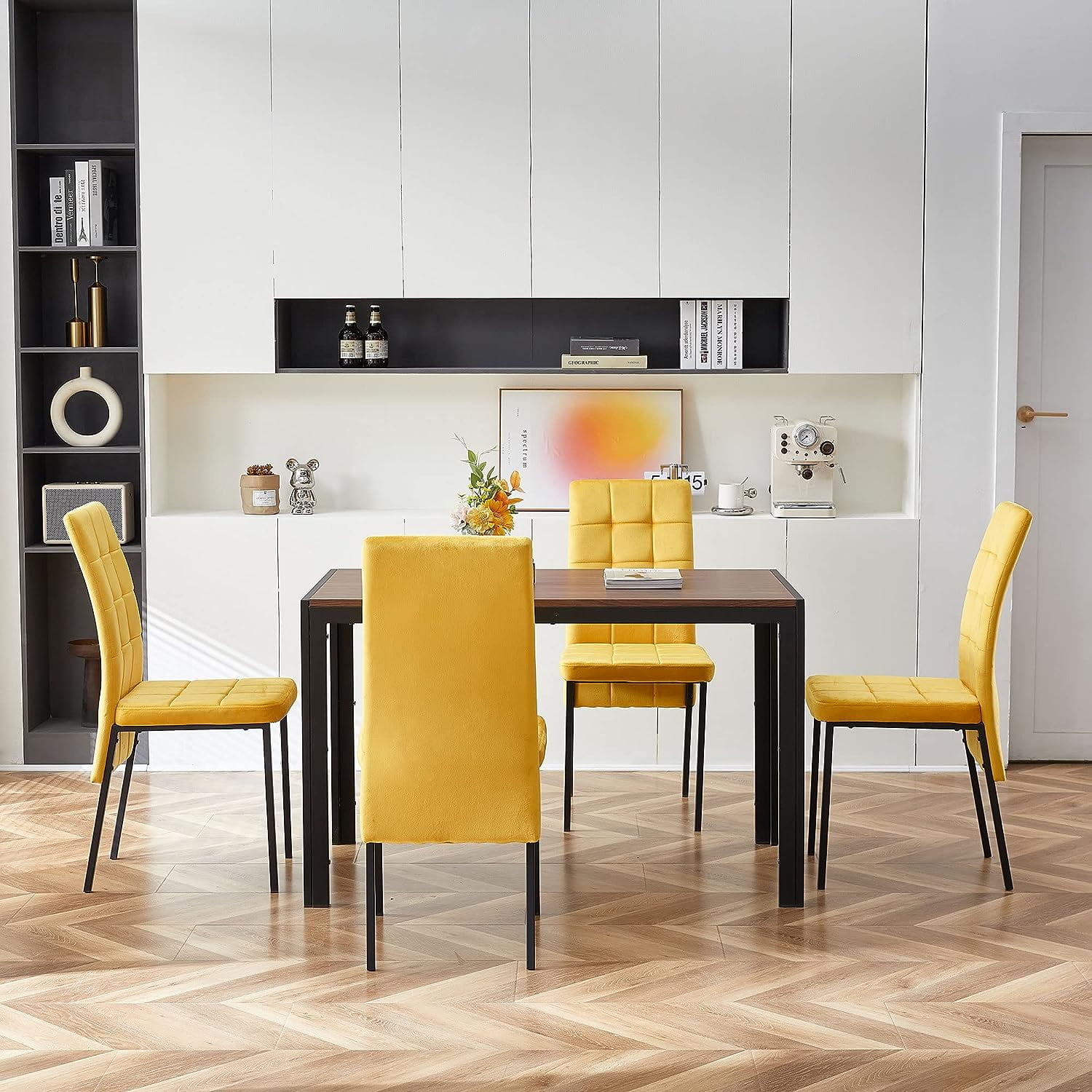 NORDICANA 5-Piece Dining Table Set, 47 in Modern Rectangle Walnut Faux ...