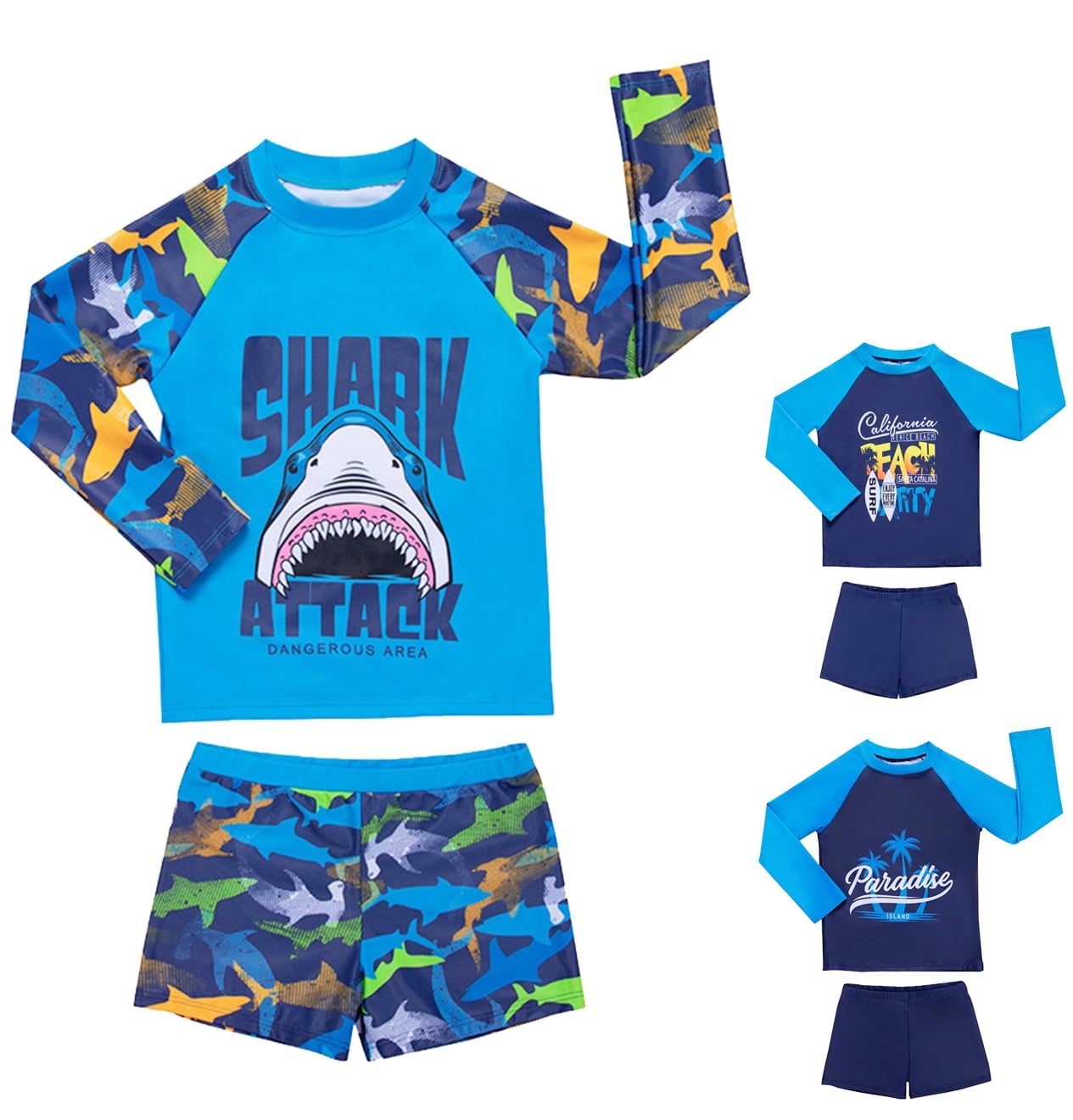 PEYAN 5-12T Boys Long Sleeve Swimsuit Rash Guard and Swim Trunks Two ...