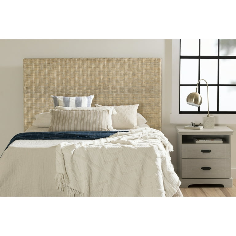 South Shore Lilak Coastal Rattan Queen Headboard White Washed Rattan