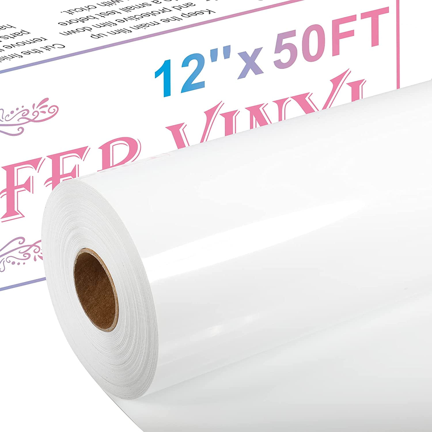 White Heat Transfer Vinyl Roll, 12" x 50FT White HTV Vinyl Roll with ...