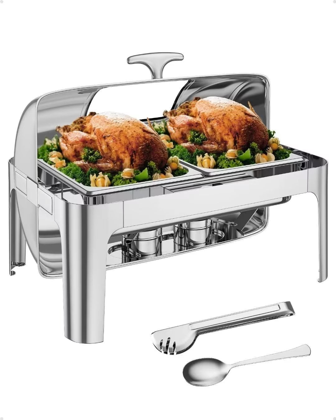 9QT Chafing Dish Buffet Set, Stainless Steel Roll Top Buffet Server and ...