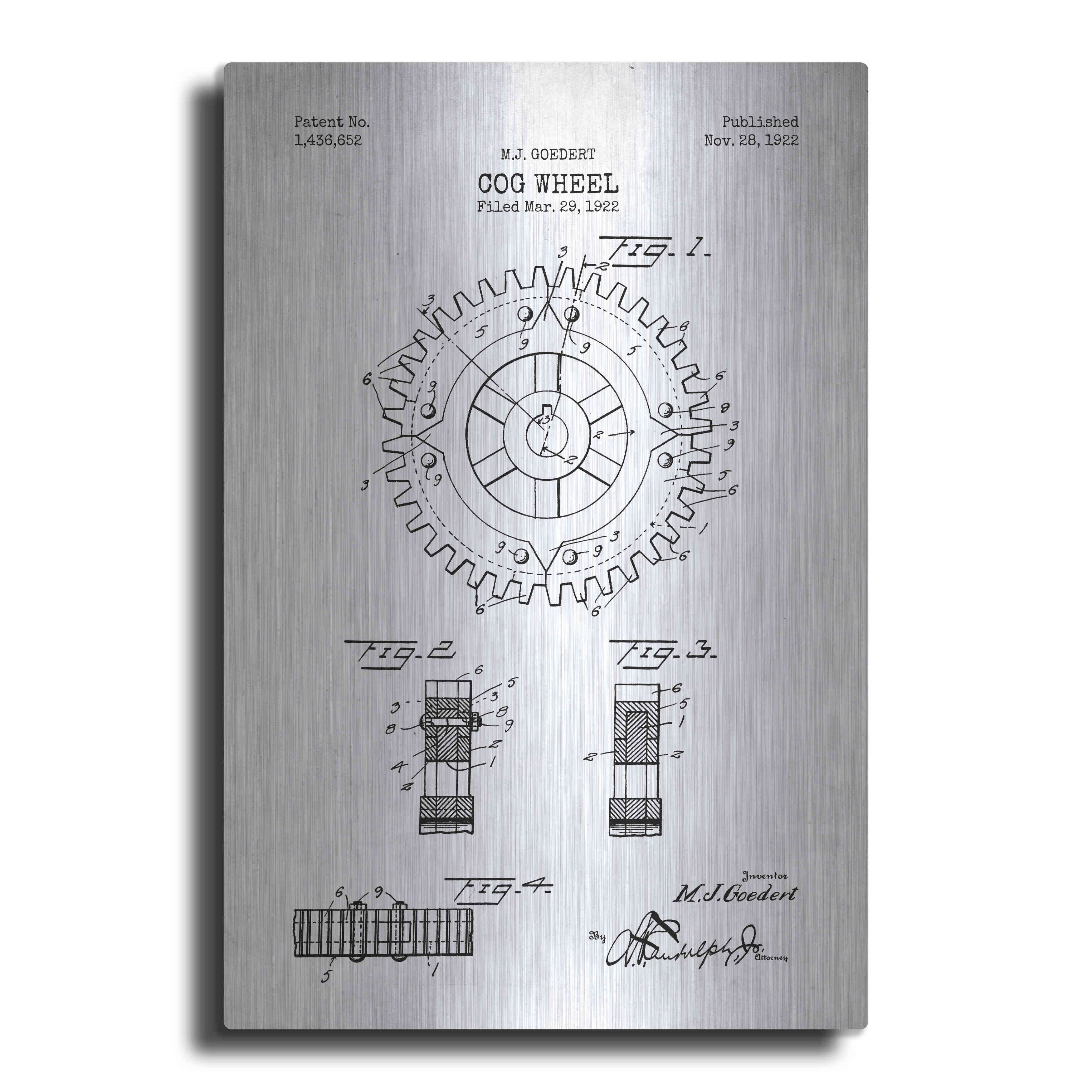 Luxe Metal Art 'Cog Wheel Blueprint Patent White' Metal Wall Art, 24 ...