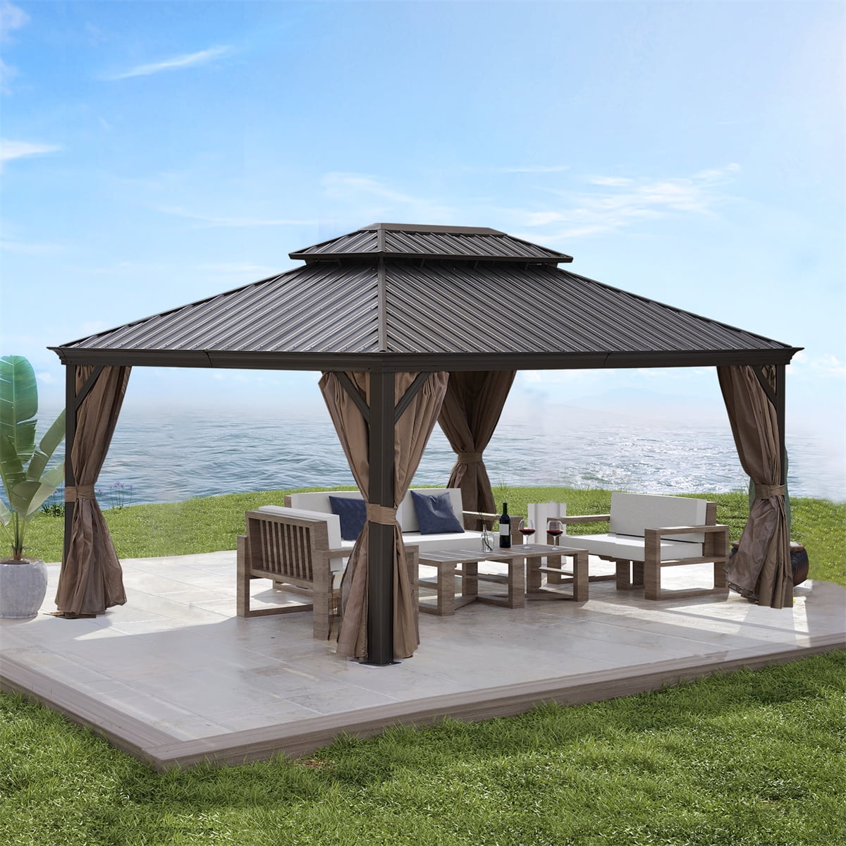 12'x16' Hardtop Gazebo Double Roof Galvanized Steel Canopy Outdoor ...