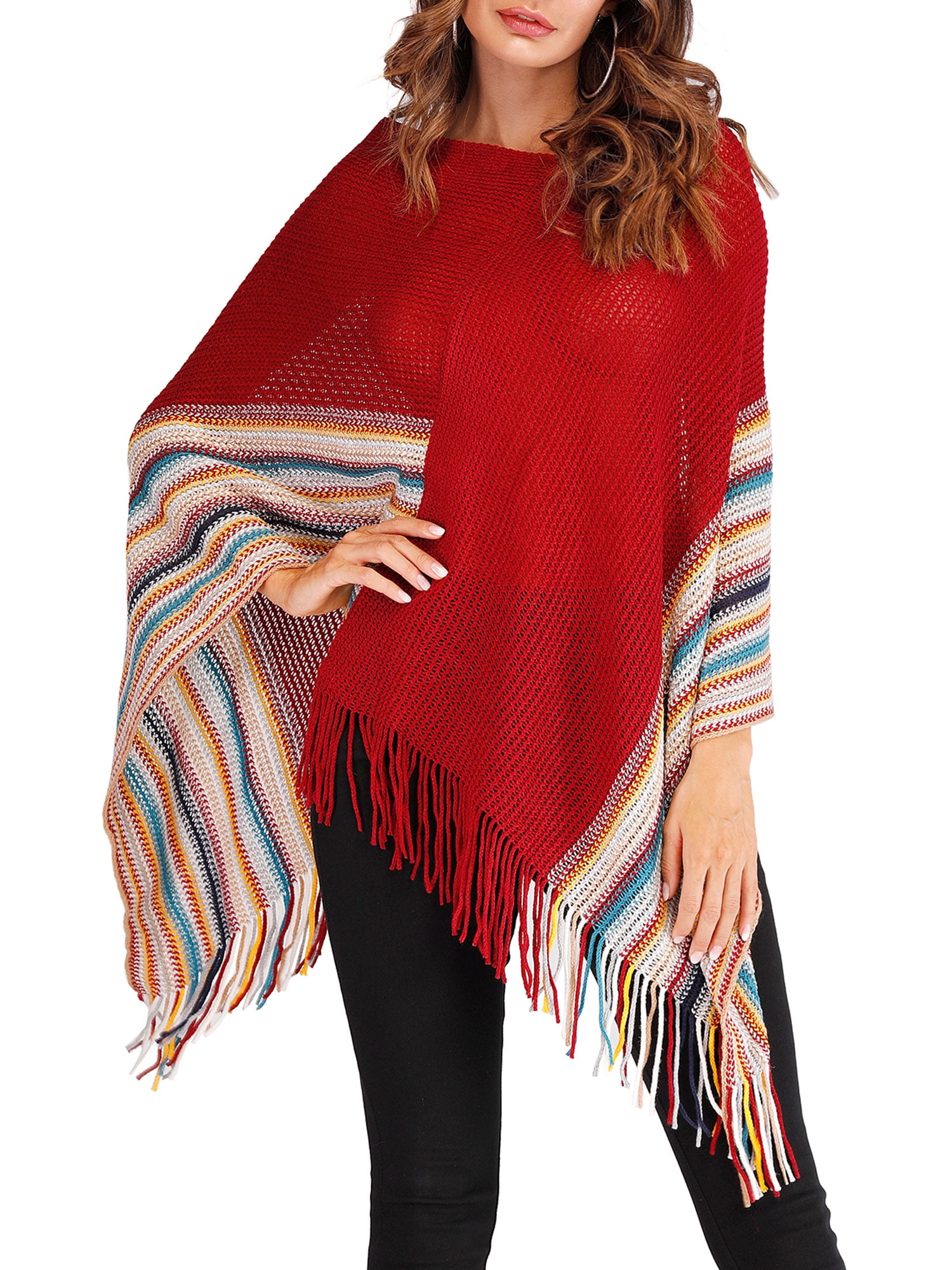 LELINTA Ponchos for Women Knitted Pullover Sweater Poncho Shawl, Autumn ...