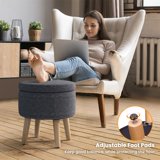 Costway Round Storage Ottoman Accent Storage Footstool with Tray for ...