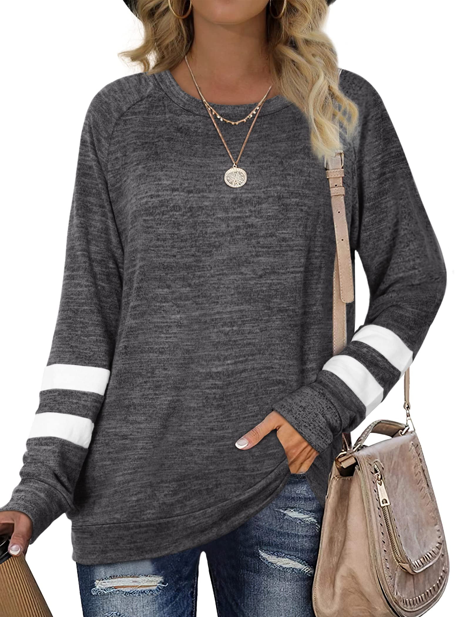 Fantaslook Womens Long Sleeve Tops Crewneck Sweatshirts Casual Color Block Tunic Tops Pullover