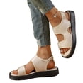 Beige Sandals For Women Chunky Sole Two Straps Stretch Back Strap Open ...