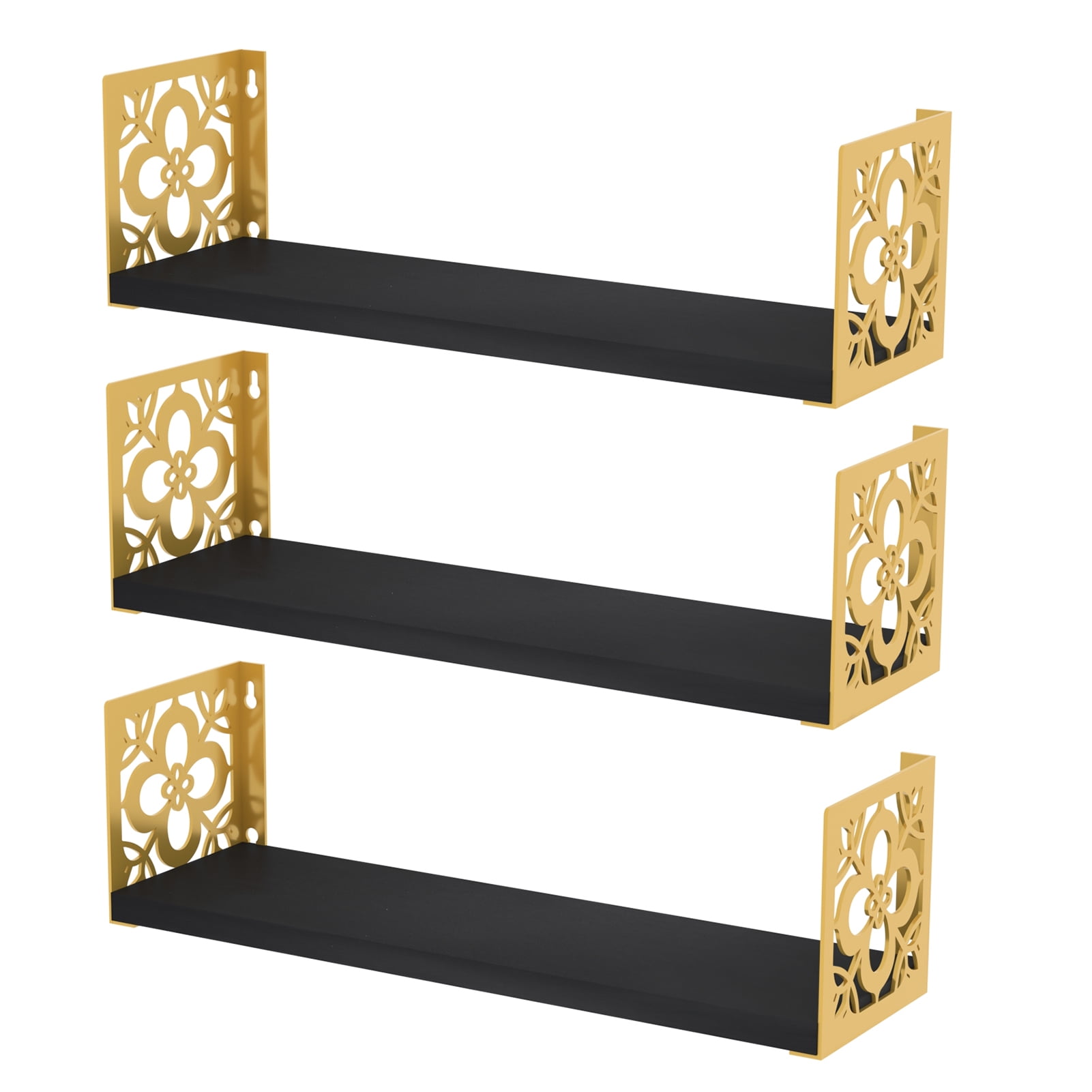 Floating Wall Shelves Set of 3, Rustic Gold Floating Storage Shelf for ...